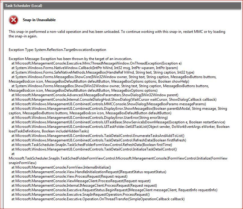 Error when trying to access Task Scheduler: System.Reflection.TargetInvocationException ...