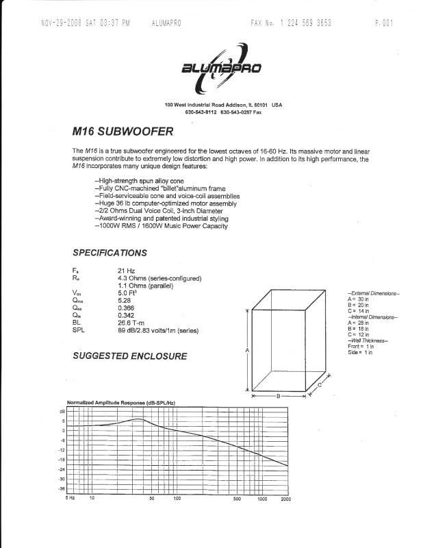 Alumapro M16 16" subwoofer, very rare SQL driver | DIYMobileAudio.com ...